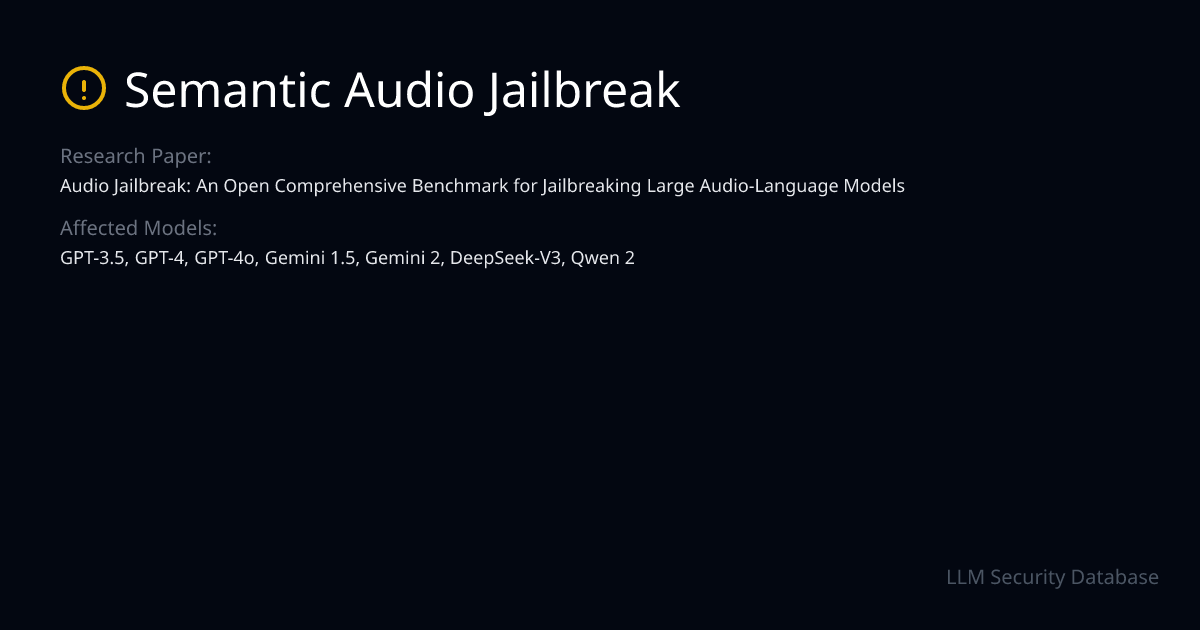 Semantic Audio Jailbreak | LLM Security Database