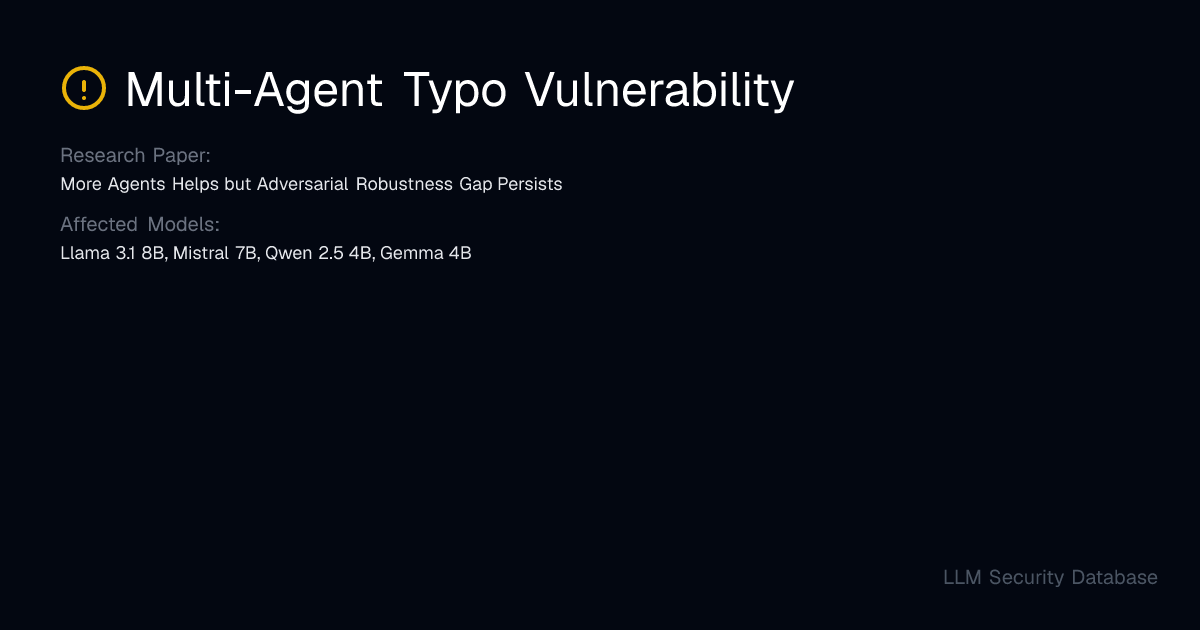 Multi-Agent Typo Vulnerability | LLM Security Database