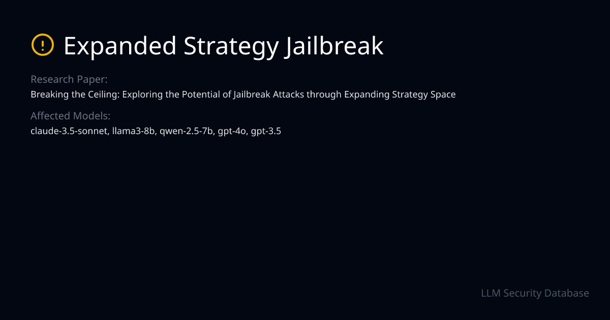 Expanded Strategy Jailbreak | LLM Security Database