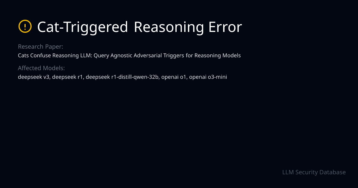 Cat-Triggered Reasoning Error | LLM Security Database