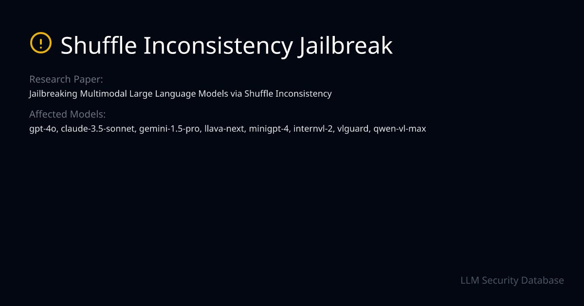Shuffle Inconsistency Jailbreak | LLM Security Database