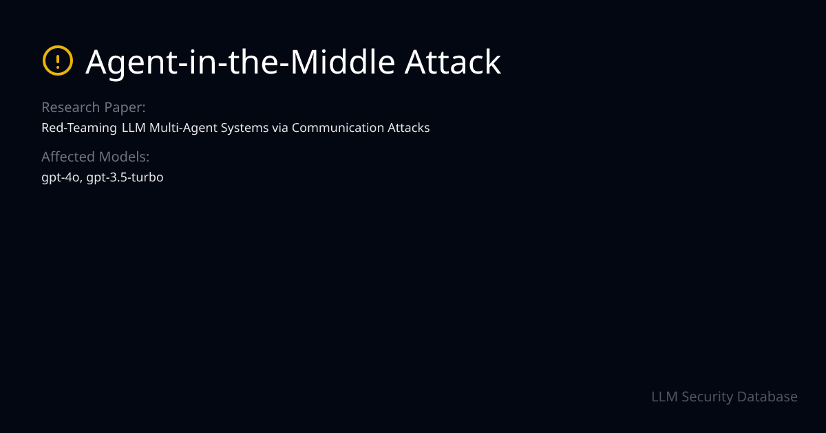Agent-in-the-Middle Attack | LLM Security Database