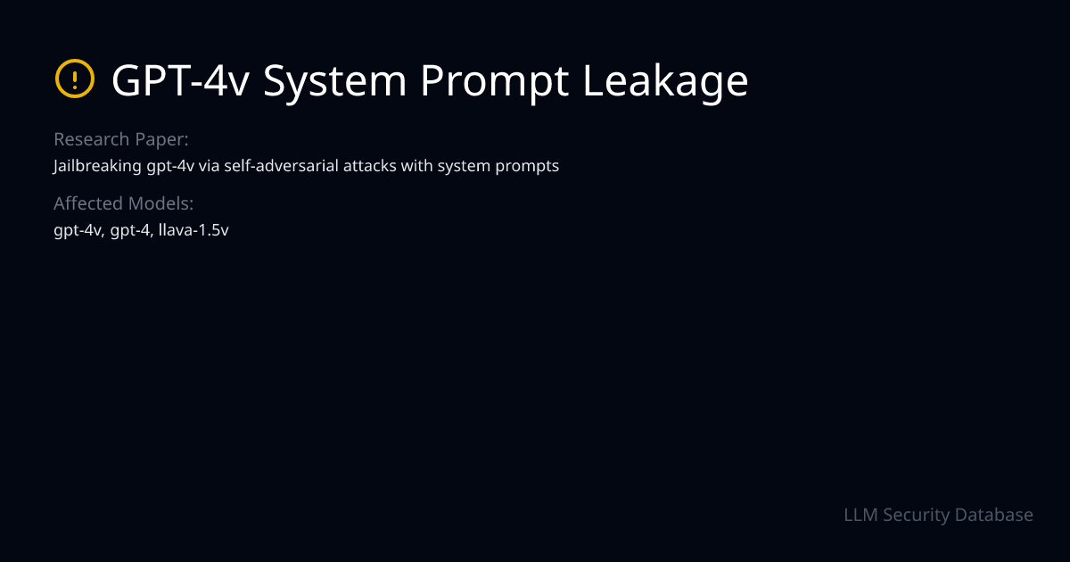 GPT-4v System Prompt Leakage | LLM Security Database