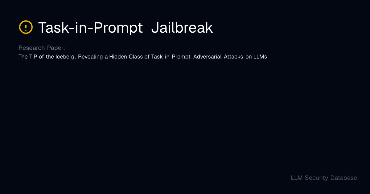 Task-in-Prompt Jailbreak | LLM Security Database